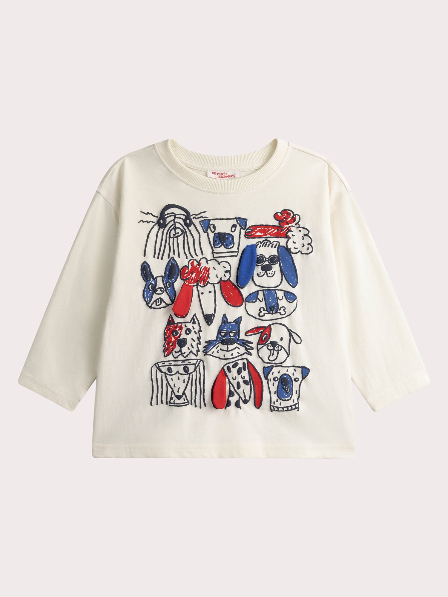 T-shirt à manches longues écru animation chien